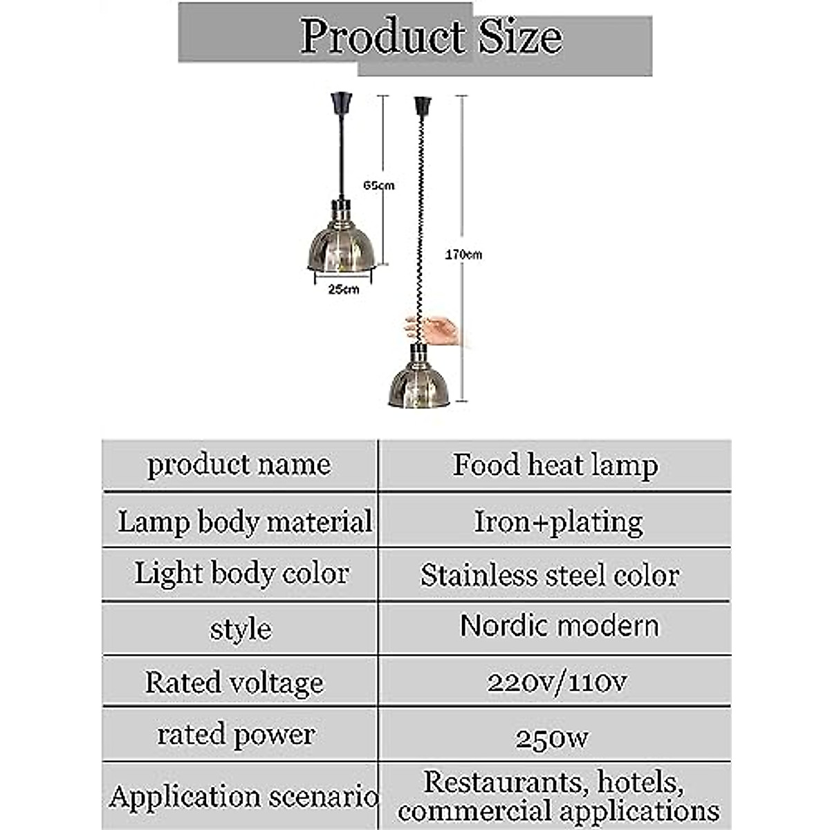 LINKANRUO 2 Pieces Professional Food Warmer, Commercial Buffet Heat Lamp, Catering Supplies, Keep Food Warm Equipment, Heat Pendant Light for Restaurant Home Cafeteria Use, Adjustable Height is 65-170