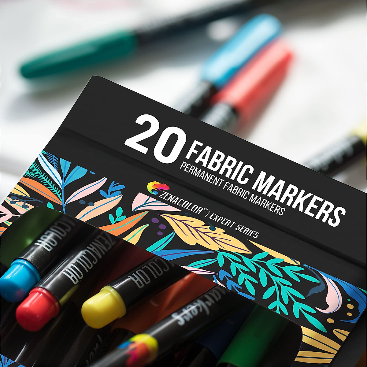 Zenacolor 20 Fabric Markers Pens Set - Non Toxic, Indelible and Permanent Fabric Paint Fine Point Textile Marker Pen - Pens Fine Point Tip