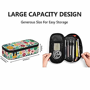 Yekiua Floral Pencil Case Flower Field Leaves Big Capacity Pencil Pouch Office College School Makeup Bag For Teens Girls Adults Student Colorful