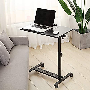 TigerDad Over Bed Table with Wheels Adjustable | Rolling Laptop Table Overbed Desk Hospital Tray Table Sofa Chair Side Table (Black)