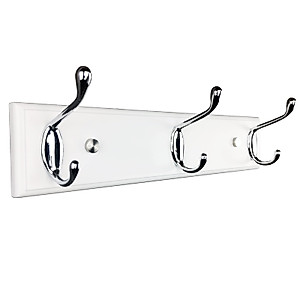 lomejii Wall Mounted Coat Rack 12.2inch(31cm) with 3 Silver Hooks, White Wall Coat Rack, Wood Wall Hook Coat Rack for Entrance, Hallway, Bedroom, Kids Room, Small Size White Wall Clothes Hanger