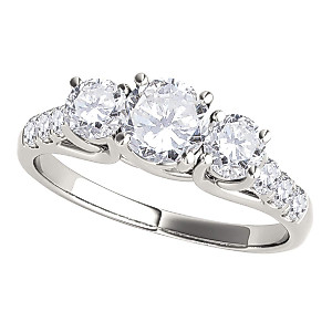 MauliJewels 0.50 Ct. Halo Very Good Round Cut Classic Three-Stone Diamond Engagement Ring, 14K Solid White Rose Yellow Gold