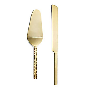 Elle Décor Party Essentials Cake Serving 2-Piece Stainless Steel Set with Decorative Handles Perfect for Dessert Lovers, Parties, Entertaining, Gifts and More, forge gold, medium (326813-2GCS)