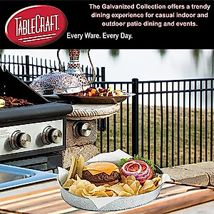 Tablecraft Galvanized Round Serving Tray, Steel Metal Dinner Food Platter, Silver Pebble Textured, Casual Rustic Style Plate for Restaurant, Patio, Indoor and Outdoor Use, Reusable, Unbreakable, 8.5"