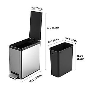 EKO EcoCasa II Space Saving Bathroom Trash Can Combo Set, (2) 6 Liter Stainless Steel Trash Bins