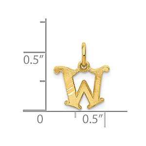 14k Yellow Gold Solid Diamond-cut Unique Initial Letter W Alphabet Charm Brushed Matte Finish Pendant - 17mm x 10mm