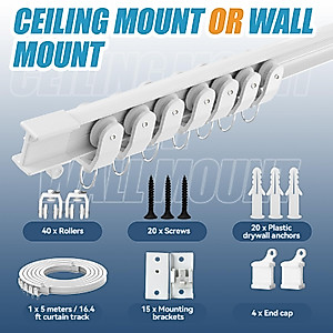 Super More 16.5 FT Bendable Curtain Track Ceiling Mounted Straight Curved Ceiling Track Set Top Side Mounting Ceiling for Installation Windows Curtain Room Divider Curtain - 5 Meter White