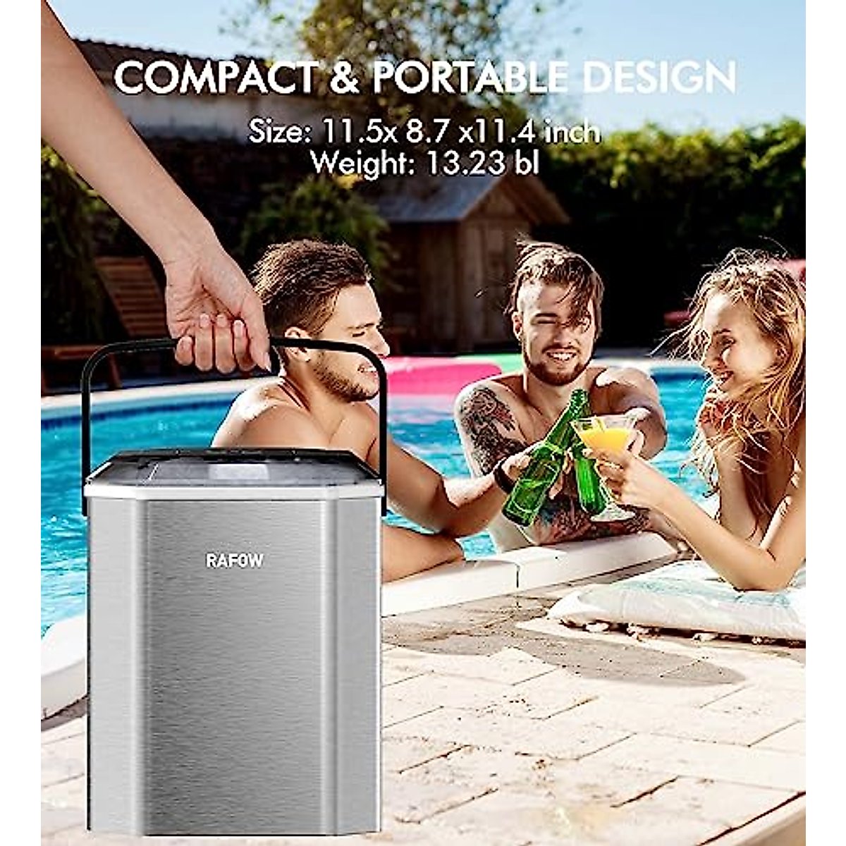 Ice Maker Countertop - Portable Ice Machine Makes 26 lbs of Ice in 24 Hours, 9 Ice Cubes in 6 Minutes, Self-Cleaning - Compact Nugget Ice Maker with Scoop and Basket for Home, Kitchen, and RV (Silver)