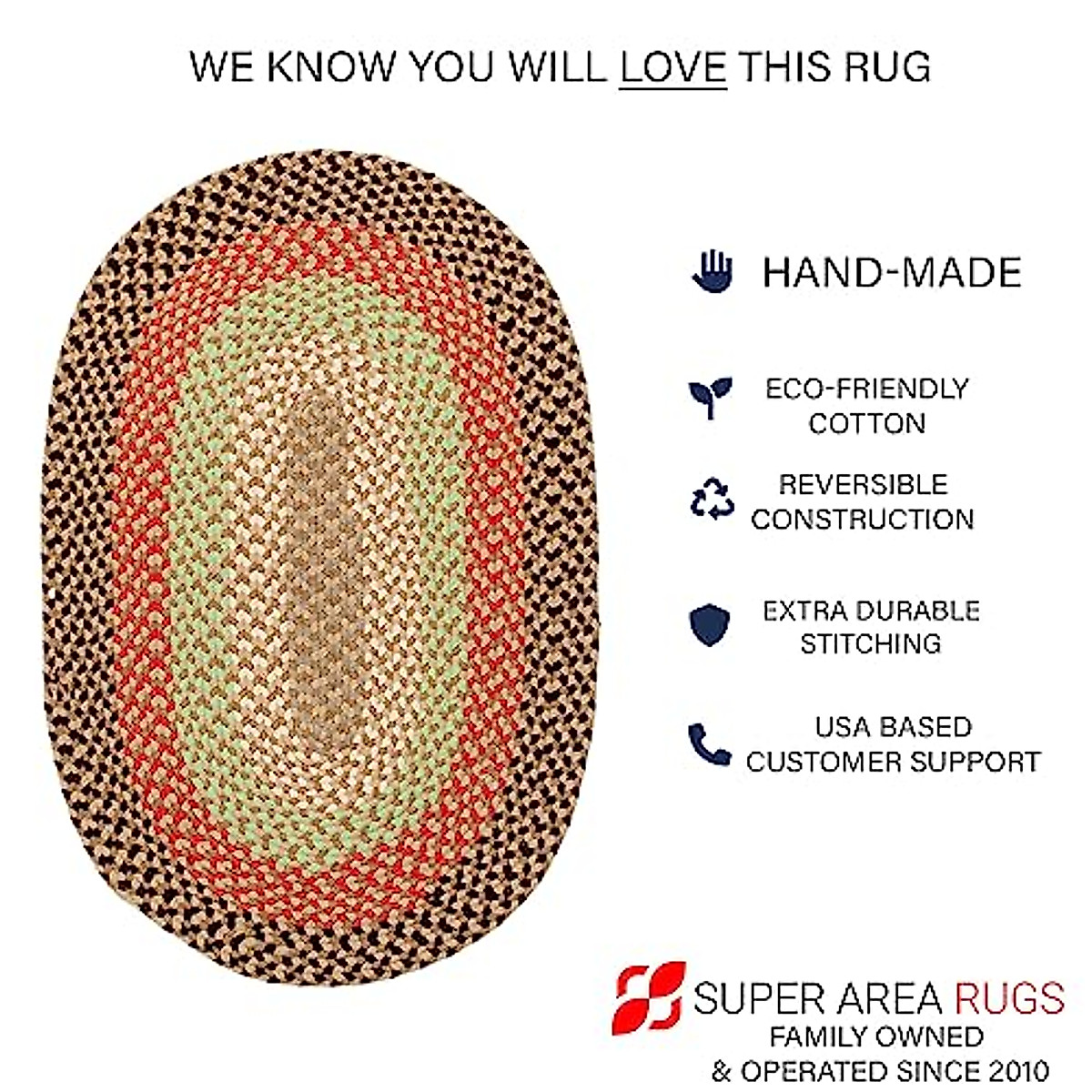 Super Area Rugs Oval 4' X 6' Earthtone Oval Braided Rug - Use as Living Room Rugs, Bedroom Rugs, Dining Room Rugs - Reversible - Rustic - Country - Primitive - Farmhouse Decor Rug