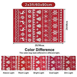 SHACOS Christmas Doormat 2x3ft Red Snowflakes Christmas Tree Deer Xmas Holiday Decor Non Slip Soft Machine Washable Christmas Decorative Rug Small Rug Indoor Front Door Mat for Entryway, Red Beige