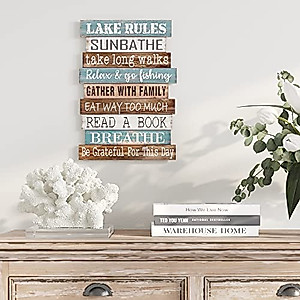 Barnyard Designs 'Lake Rules' Lake House Decor for the Home, Hanging Lake Wall Decor Lake Sign, Lake Signs for Lake House Kitchen, Rustic Lake Decor for Home Sign, 14" x 21"