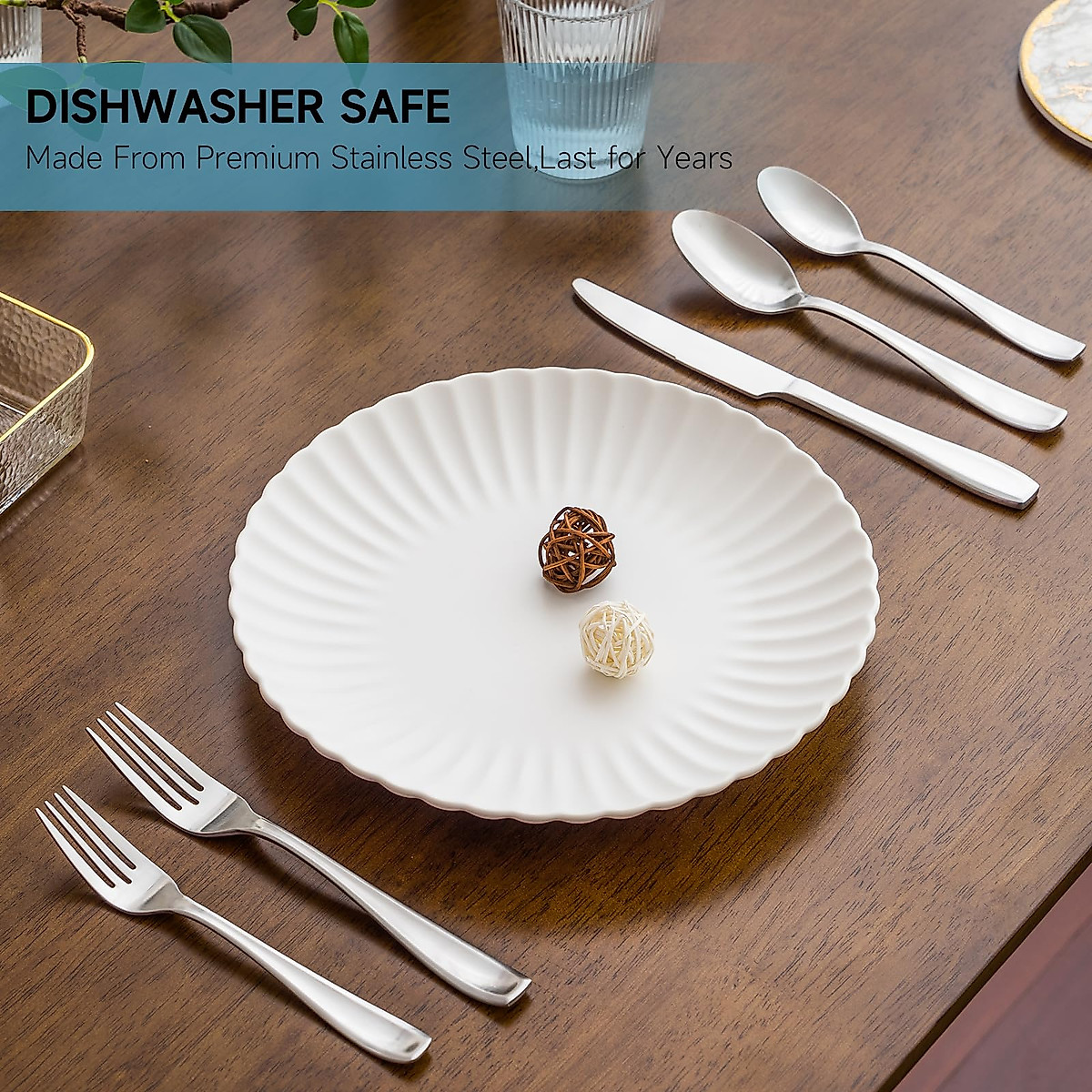 SELUKIYA Silverware Set for 4, 20 Piece Heavy Duty Stainless Steel Flatware Set, Satin Finish Cutlery Utensil Set, Dinner Fork Knife Spoon Tableware Set for Home Kitchen, Dishwasher Safe, Matte Silver