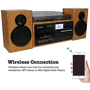 Boytone BT-28SPW Bluetooth Classic Record Player Turntable All-in-One with AM/FM Radio, CD/Cassette Player, 2 Separate Stereo Speakers, Record from Vinyl, Radio, and Cassette to MP3, SD slot, USB, AUX