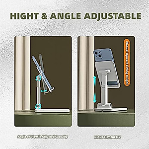 Cell Phone Stand Adjustable Desktop Mobile Phone Pad Bracket Universal Tabletop Phone Holder with Non-Slip Mat Foldable & Portable Tablet Stand Support Desk Cellphone Holder Stand, Yellow