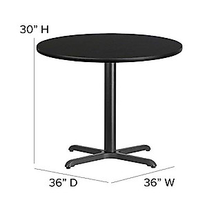 Flash Furniture Carlton 36'' Round Black Laminate Table Set with X-Base and 4 Ladder Back Metal Chairs - Black Vinyl Seat