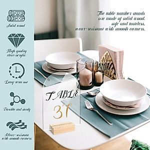 Bercoor 5 Pack 5x7 Inch Blank Clear Arch Acrylic Sign with Wooden Stands, Arched Round Top Acrylic Sheet, DIY Acrylic Arch Table Numbers for DIY Name Card Gifts Event Party Sign Decoration