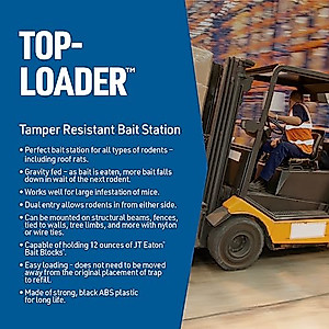 JT Eaton 902 Top Loader Rodent Bait Station, Black, Weather-Resistant, Dual Entrances, Compatible with Bait Blocks, Liquid, or Granular Bait