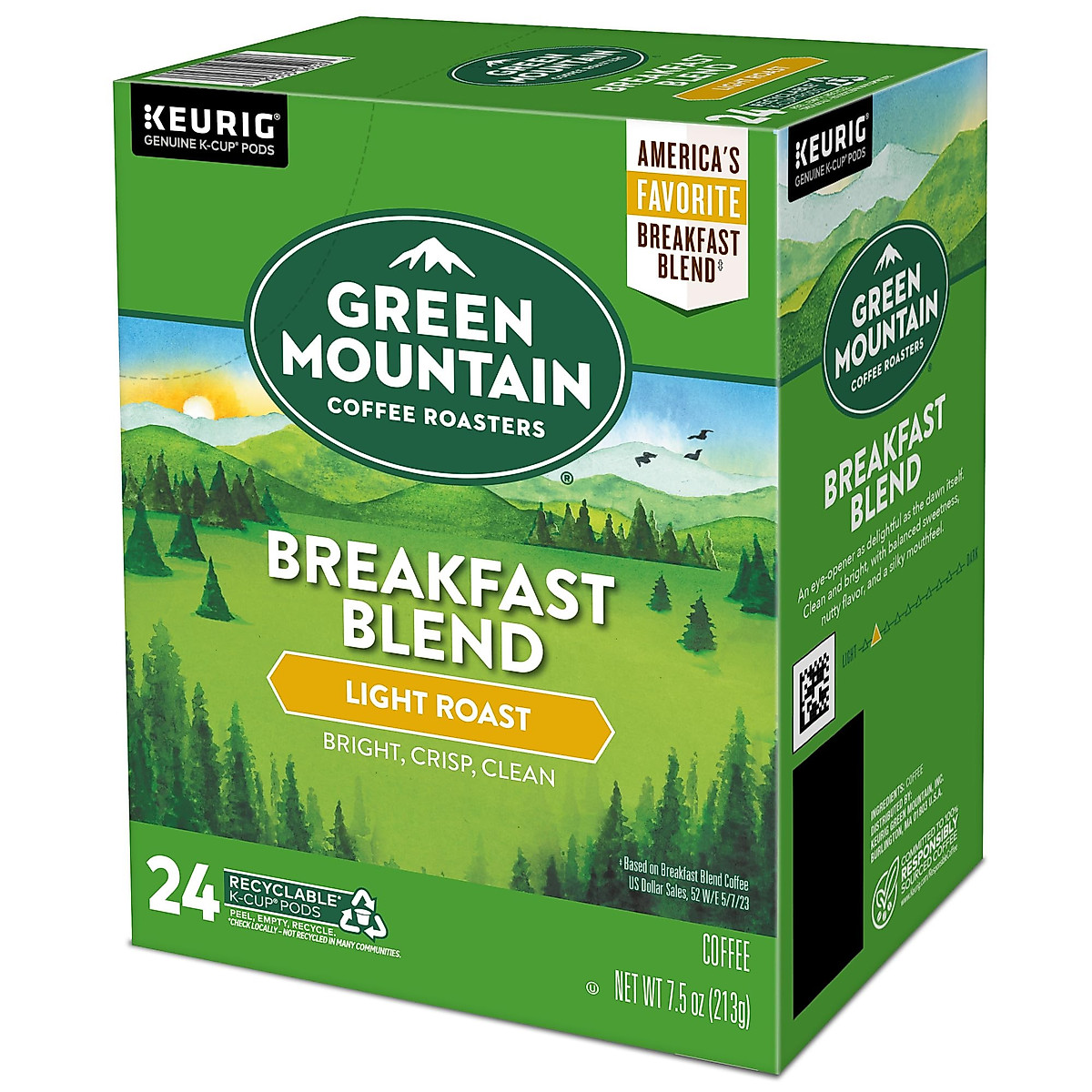Green Mountain Coffee Roasters Breakfast Blend Single-Serve Keurig K-Cup Pods, Light Roast Coffee, 24 Count (Pack of 4)