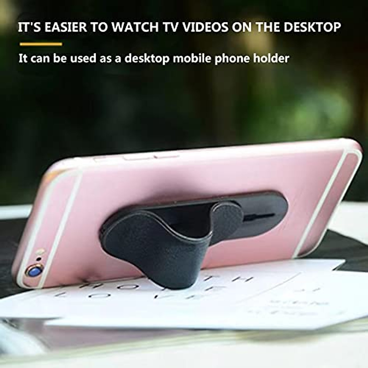 AOLEY Finger Holder for Phones, Cell Phone Grip | Phone Handle | Finger Strap with Stand for iPhone Android Smartphone Small Tablet (PU-Black)