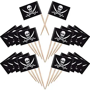 Blulu 100 Pieces Pirate Cocktail Toothpicks Flags Cake Toppers for Food, Appetizer, Cocktail, Cupcake Decoration for Kids Halloween Birthday Party Decorations (100)