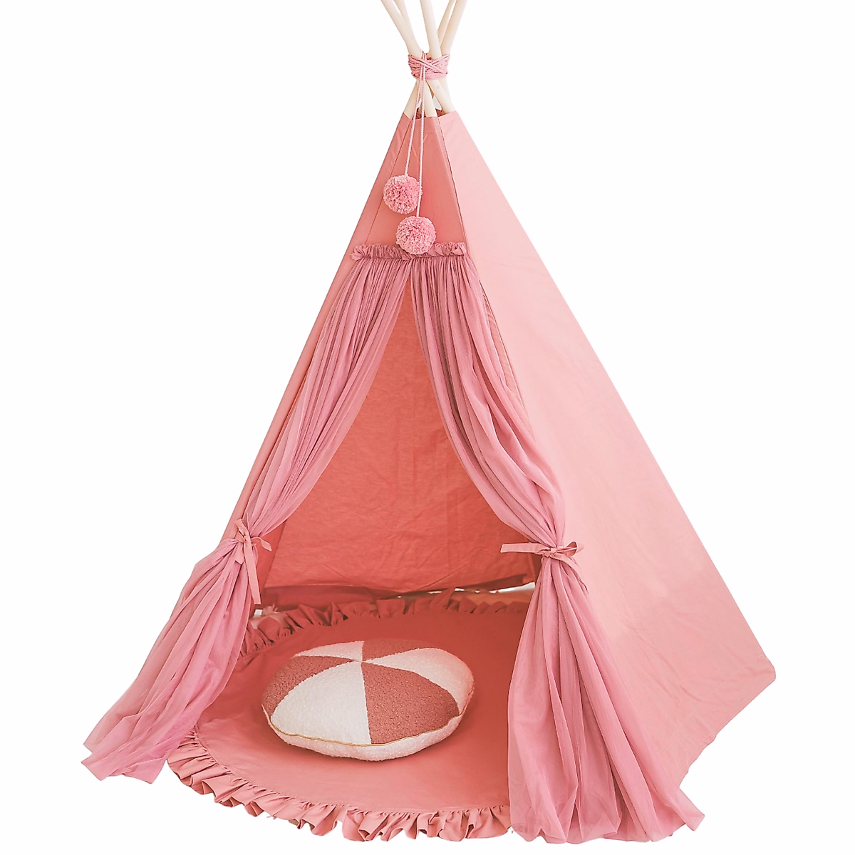 MINICAMP Teepee Tent - Handmade Canvas, Tulle & Wooden Playhouse for Kids & Toddlers, Princess Sleepover Tent (Pink)