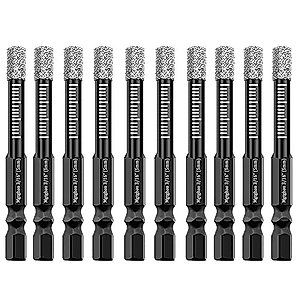 Mgtgbao 10pc 3/16” Dry Diamond Drill Bits Set，10PCS 5mm Hex Shank Core Drill Bit Brazed with Cooling Wax for Porcelain Tile Ceramic Concrete Granite Marble Hard Materials (not for Wood).