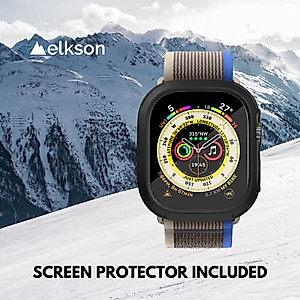 Elkson Made for Watch Ultra 2 1 Bumper Case Screen Protector Kit 49mm Quattro Max Series Rugged, Military-Grade Durable Flexible Shockproof Protective Cover with Tempered Glass for iWatch, Black