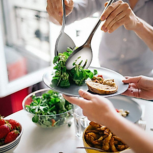 Teivio Stainless Steel Serving Utensils Set, Include Large Set of 18 Pieces - Serving Spoons, Slotted Spoons and Serving Tongs, for Catering/Buffet/Chafing Dish (Silver)