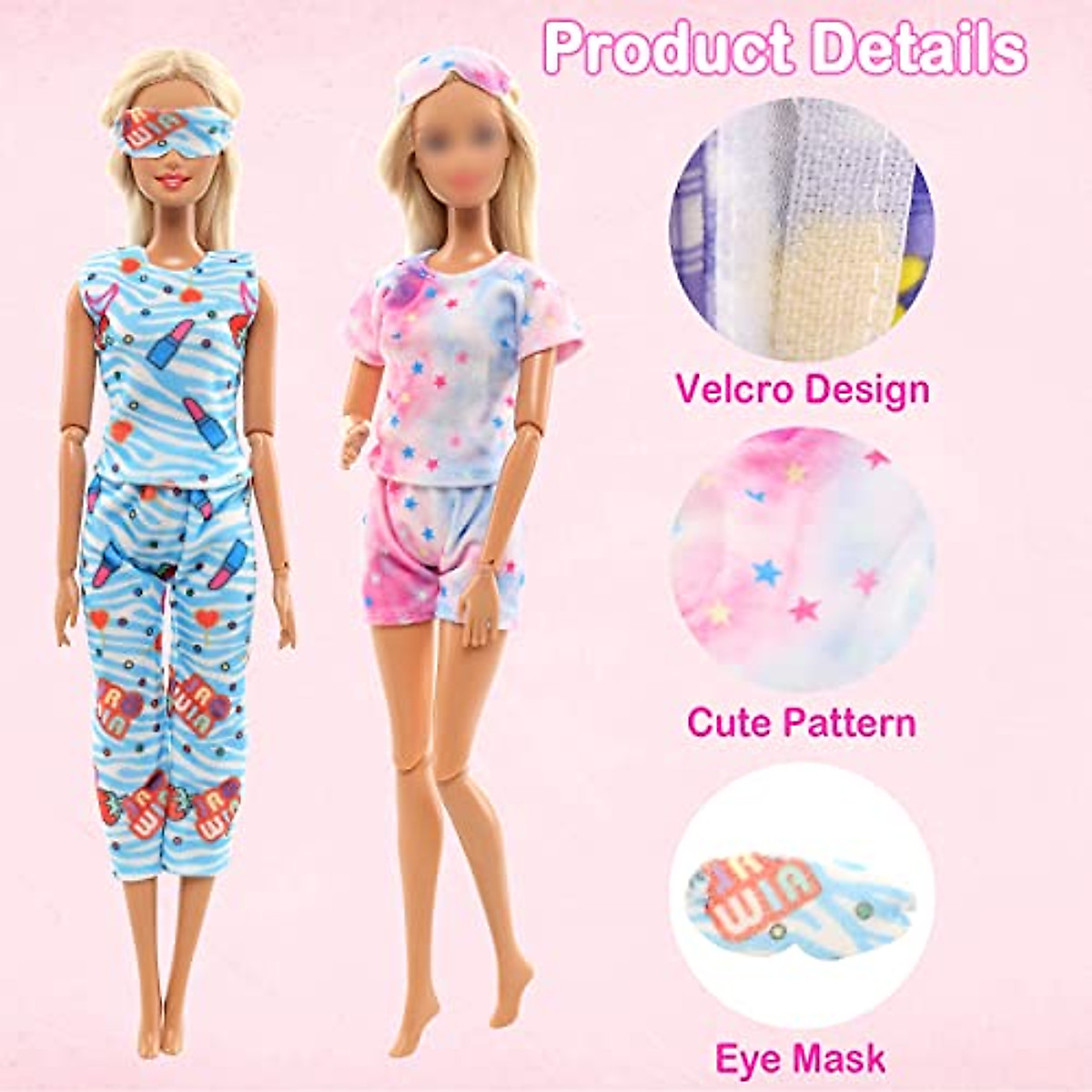 BARWA 4 Sets Doll Pajamas Party Clothes Sleepwear Casual Bedtime Suit with Eye Masks for 11.5 inch Girls Doll…
