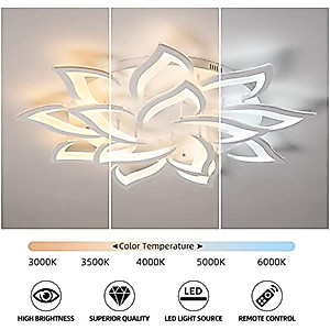 Modern Design LED Ceiling Light Living Room Fixture 3000K-6500K Dimmable with Remote 8600lm 128W Flush Bedroom Ceiling Lamp Lights 14 Light Acrylic Ceilin Lamp Fixture (White)