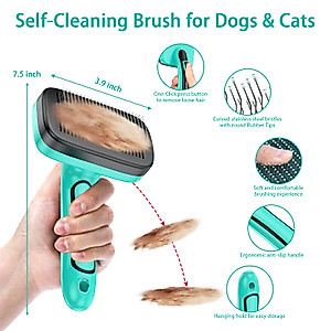 WOPQAEM Dog Brush Kit for Grooming Short & Long Haired Dogs & Cats, 5 in 1 Pet Grooming Set for Small Animals, 5 PCS Puppy Self-Cleaning Slicker Brush and Pet Comb for Shedding Medium & Large Dogs