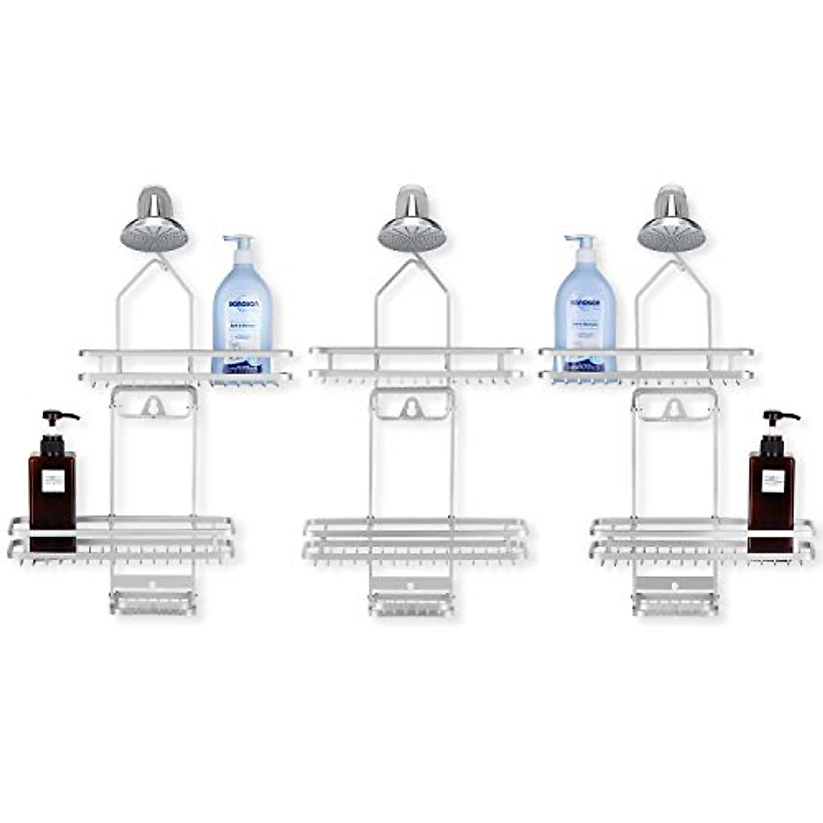 Auledio 3-Tier Shower Caddy, Adjustable Bathroom Hanging Shower Organizer Storage with Sorters Basket and Hooks , Fits Shampoo, Conditioner, Towels , Soap and More