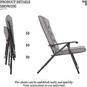 Patiomore 3 Pcs Patio Folding Bistro Set, Outdoor Metal Adjustable Recliner Furniture Set, 2 Foldable Padded Chairs and Coffee Bistro Table Set for Balcony, Backyard, Porch, Grey