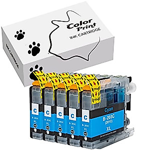 (5-Pack, 5xCyan) ColorPrint Compatible LC203XL Ink Cartridge Replacement for Brother LC203 XL LC-203XL fit for MFC-J4420DW MFC-J4620DW MFC-J5520DW MFC-J5620DW MFC-J5720DW MFC-J480DW MFC-J880DW Printer