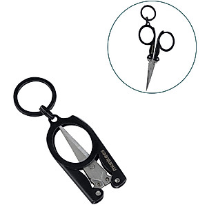 Munkees Mini Folding Scissors Keychain - Stainless Steel Portable & Foldable Travel Cutter Pocket Key Ring - Small Key Chain, Scissor Tool for Crafting, Emergency, Survival, Camping & Outdoors