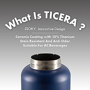 WOKY TICERA 40oz Titanium Ceramic Coated Tumbler - Stainless Steel Vacuum Insulated Water Bottle, Leak-Proof, Hook Handle Lid - Ideal for Gym, Travel, and Everyday Use (Black)