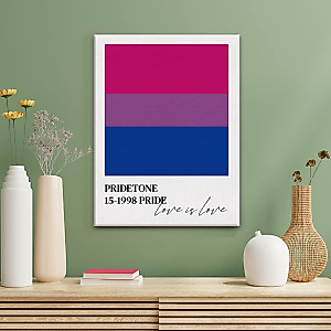 Bisexual Pride Canvas Wall Art Poster Print Gift, Colorful Pride Love is Love Painting Picture Ready to Hang Home Bedroom Decor (11.5" x 15")