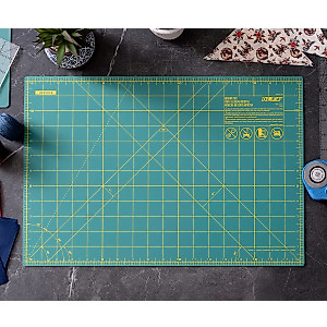 OLFA 12" x 18" Self Healing Rotary Cutting Mat (RM-CG) - Double Sided 12x18 Inch Cutting Mat with Grid for Quilting, Sewing, Fabric, & Crafts, Designed for Use with Rotary Cutters (Green)