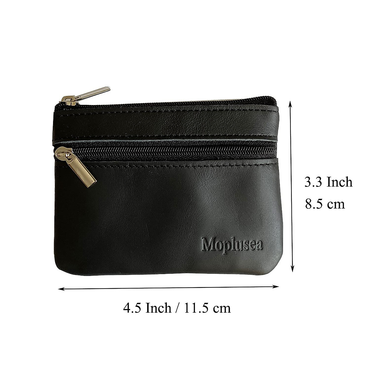 Moplusea Genuine Leather Small Coin Purse Wallet With Keychain Mini Change Purse Coin Pouch Holder For Men (GLCB010 Black)