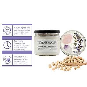 Lavander Aromatherapy Candle with Amethyst and Rose Quartz + Soy Wax + Scented Oil + Cinnamon Decoration + Quartz + Healing Crystal +12 oz. La CASA de ALEJANDRA