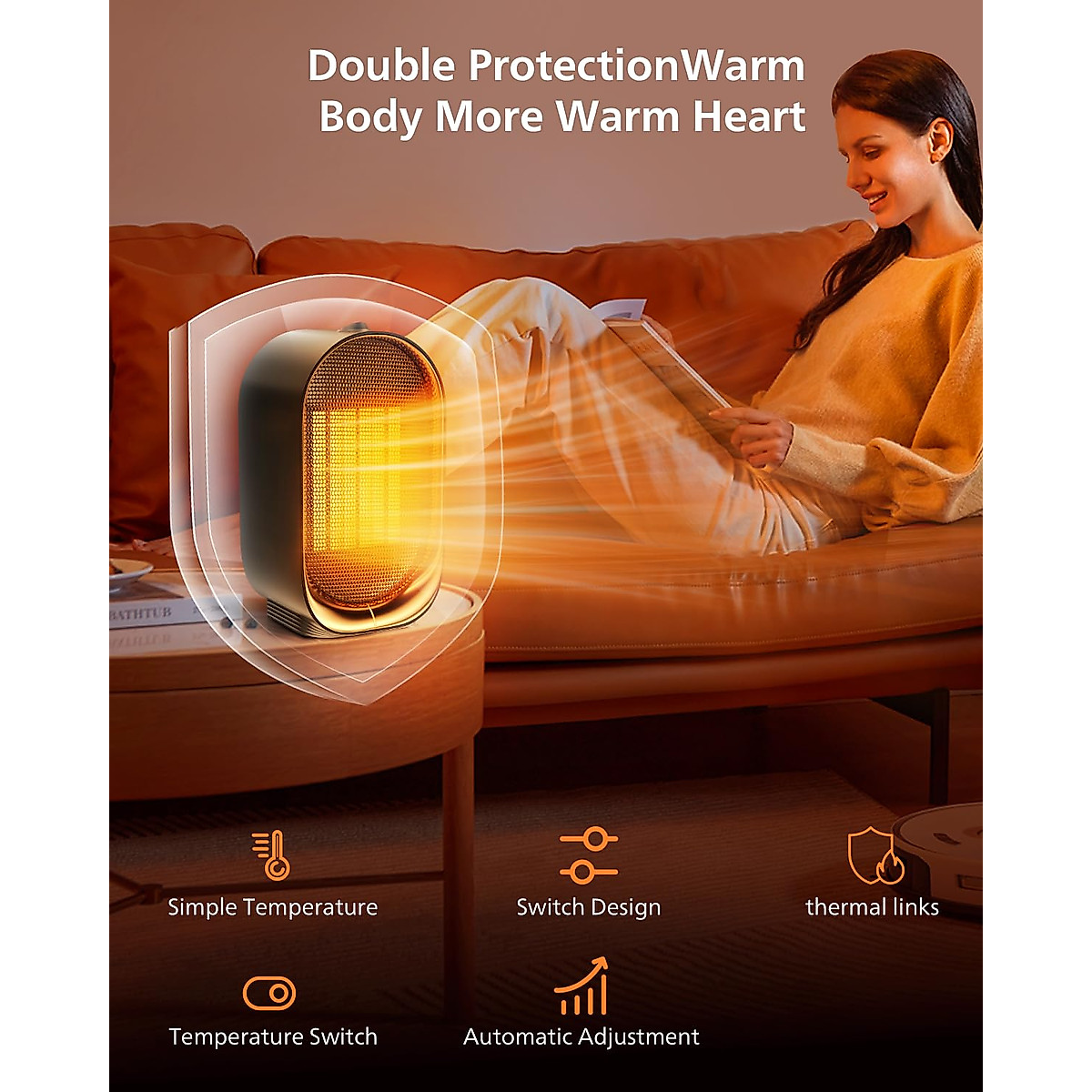 LINFOX Space Heater, 1500W Portable Heaters for Indoor Use for Office, Energy Saving Mini Desk Heater, Overheating & Tip-Over Protection Small Heater Suitable for Offices, Homes, Holiday Gifts(Black)