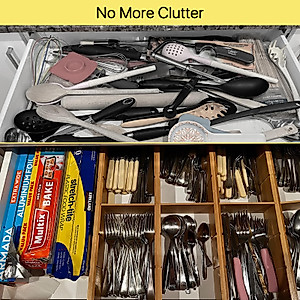 SUEIANNMN 4PCS Expandable Drawer Dividers Set with 12 Inserts Kitchen Drawer Organiser, Bamboo Customisable Cutlery Organiser Desk Drawer Organizer Clothes Drawer Organisation (17-22in)