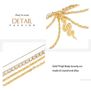 Asooll Gold Crystal Leg Chain Snake Rhinestones Thigh Chain Layered Leg Body Jewerly Fashion Beach Party Rave Body Accessories Jewelry for Women and Girls