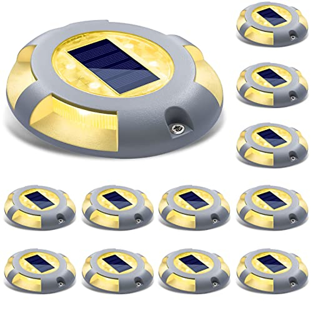 SIEDiNLAR Solar Deck Lights Driveway Dock LED Light Solar Powered Outdoor Waterproof Road Markers for Pathway Step Stair Garden Ground Sidewalk Yard 12 Pack (Warm White)