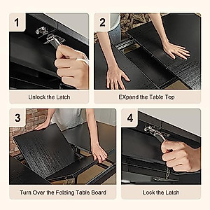 Qsun 7-Piece 63" Large Dining Table Set for 4-6 People, Extendable Kitchen Table Set with 6 Chairs, Dining Room Table with Round Corner for Small Space, Children Protective Design, Black