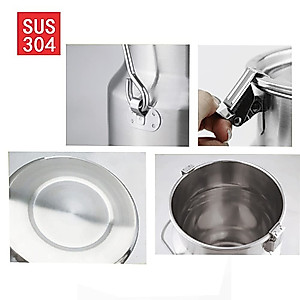 Adima 304 Stainless Steel Milk Transport Can, Heavy Duty Milk Canister Wine Pail Bucket Milk Barrel Tote Jug Dairy Pot with Sealed Lid And Single Handle (Silver),10L