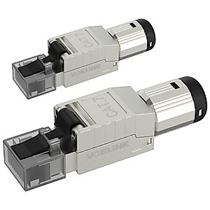 VCELINK RJ45 Cat7 Connectors 2-Pack, Tool-Free Zinc Alloy Shielded Ethernet Termination Plugs for 23AWG SFTP Cables, 10G Easy Internet Plug, Fast Field Installation
