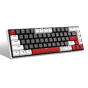 MageGee 60% Mechanical Gaming Keyboard, 68 Keys Hot-Swappable Compact Blue LED Backlit Gaming Keyboard, SKY68 Wired Ergonomic Mini Office Keyboard for Windows PC Gamer (Red Switch, White & Black)