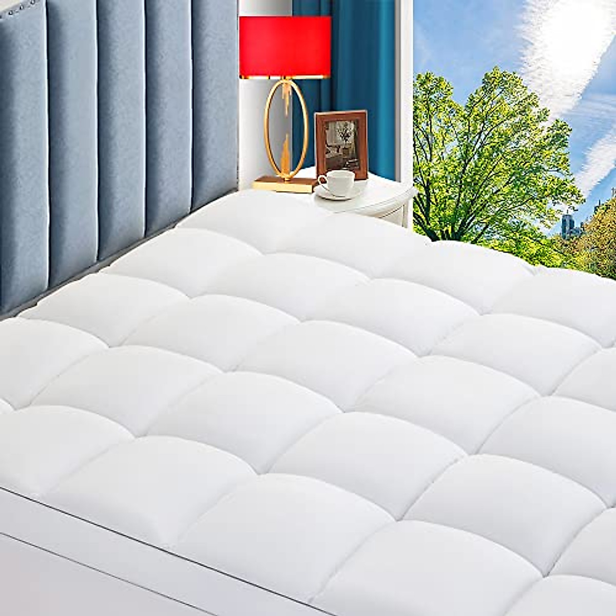 TOAO Queen Mattress Topper, Extra Thick Mattress Pad Cover for Back Pain Relief, Cooling Pillow Top with 8-21" Deep Pocket 5D Snow Down Alternative Fill(White,Queen)