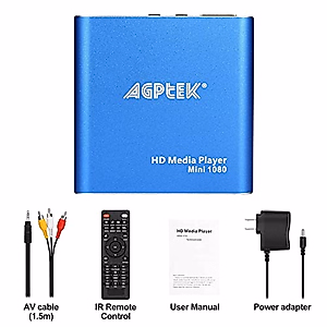 HDMI Media Player with Original AV Cables, Blue Mini 1080p Full-HD Ultra HDMI Digital Media Player for -MKV/RM- HDD USB Drives and SD Cards